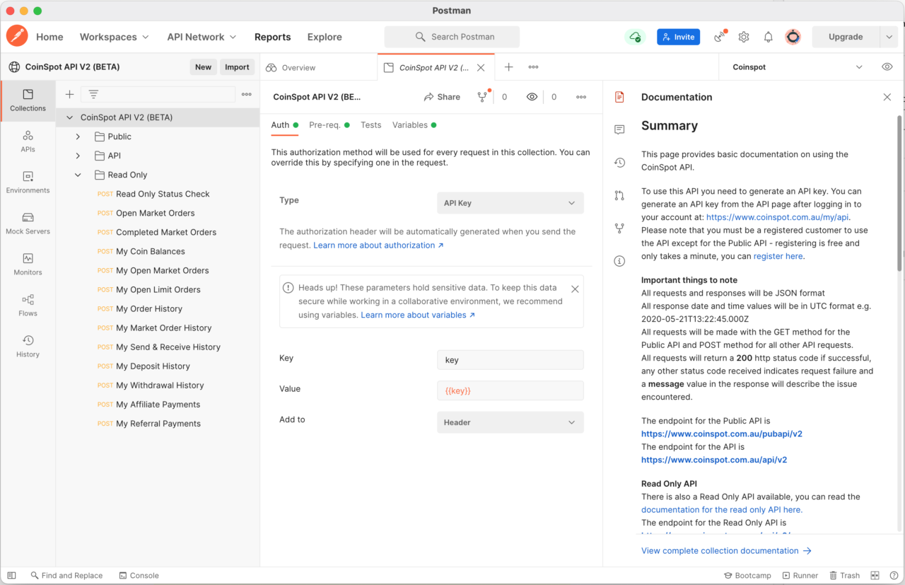 How to use the CoinSpot API V2 in Postman — Nathan's Blog